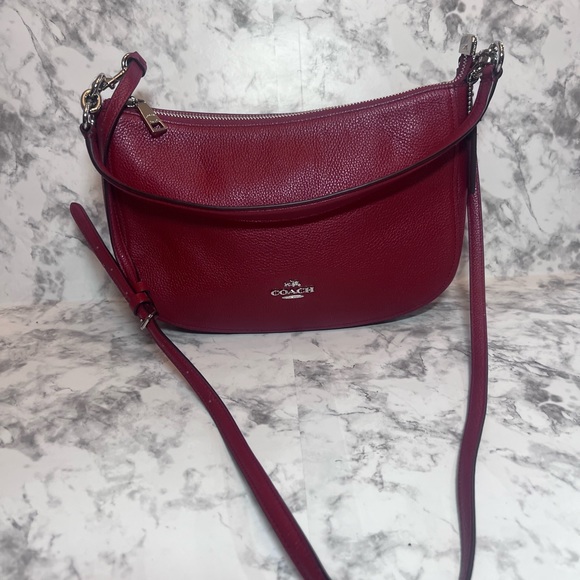 Coach | Bags | Red Coach Pebble Leather Shoulder Bag | Poshmark